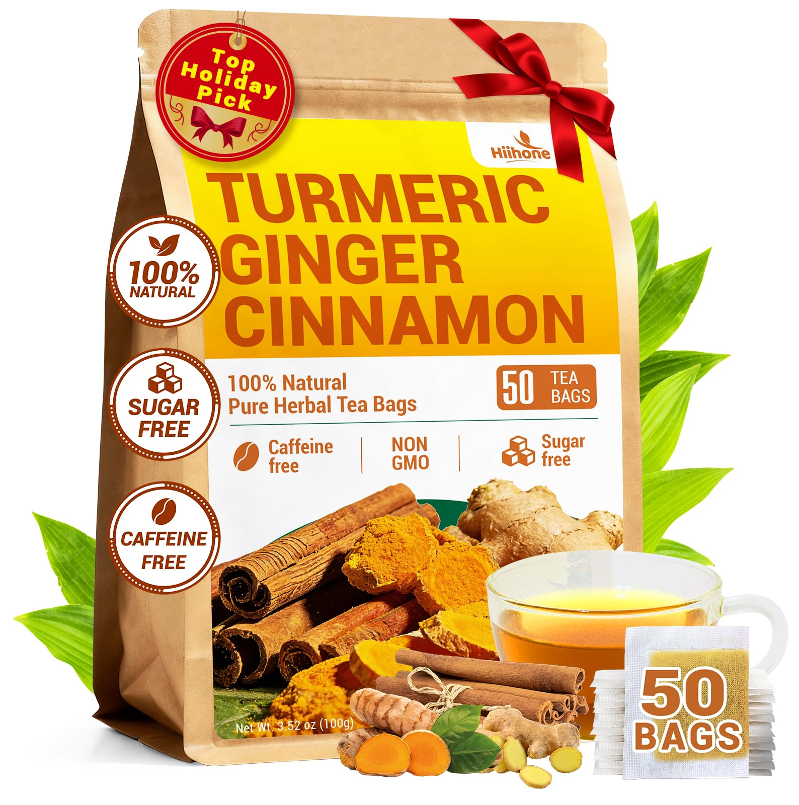 HIIHONE turmeric ginger cinnamon tea bags