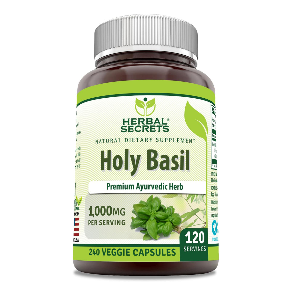 Holy Basil veggie capsules for stress relief