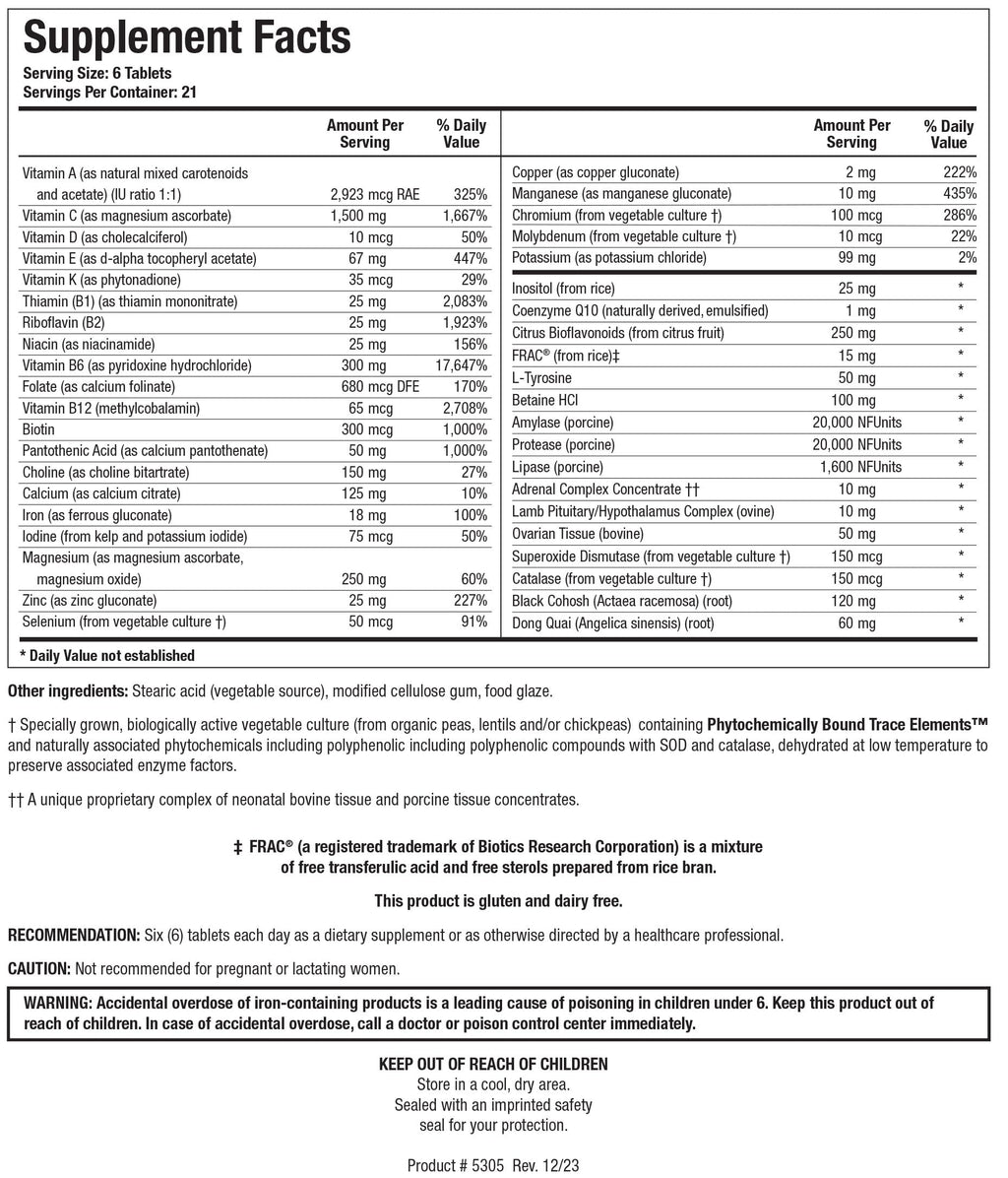 hormonal support blended vitamin & mineral supplements