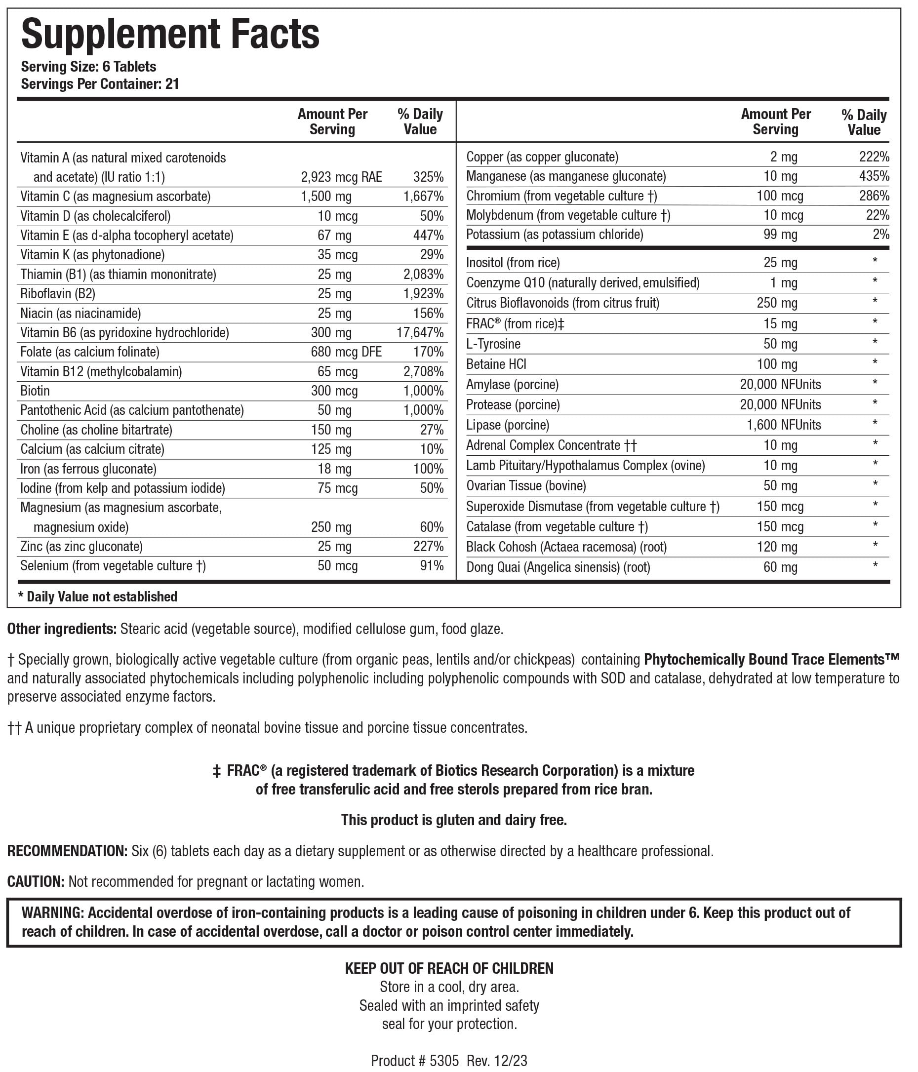 hormonal support blended vitamin & mineral supplements