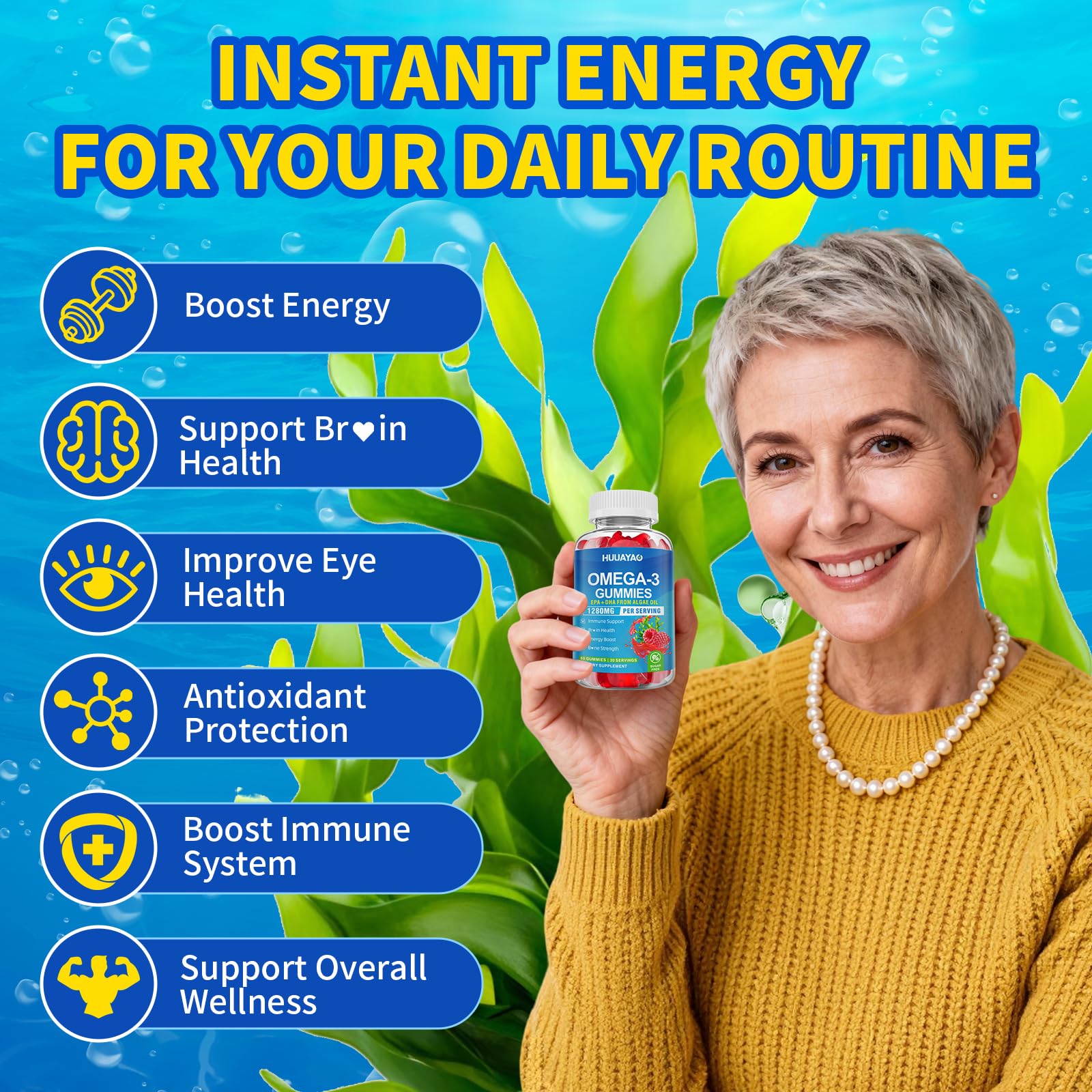 HUUAYAO omega-3 gummies for daily nutrition