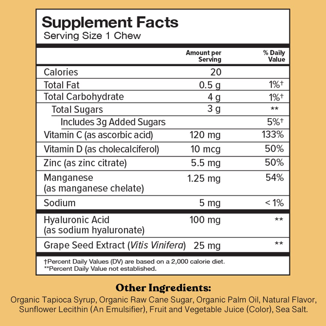 Hyaluronic acid skin hydration chews