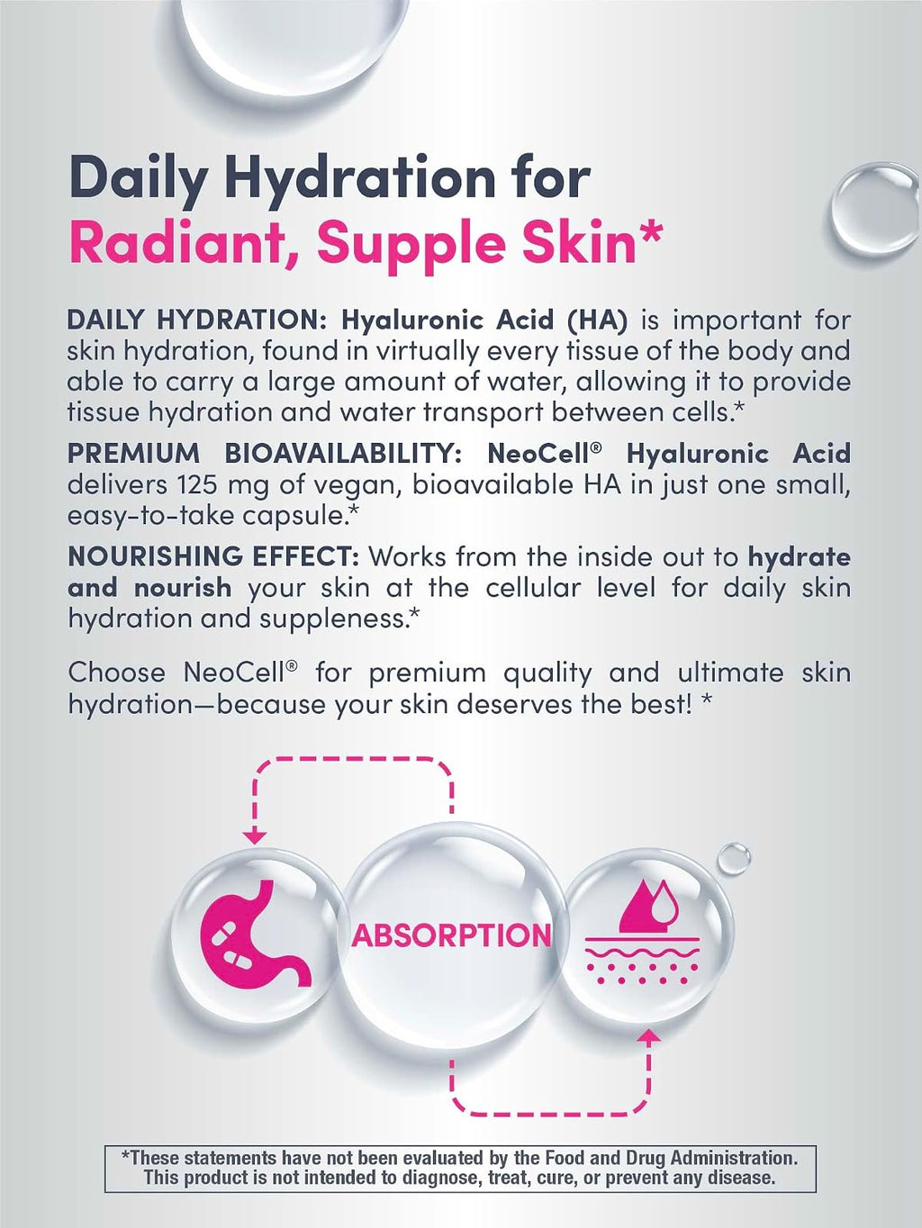Hyaluronic acid supplement for glowing complexion