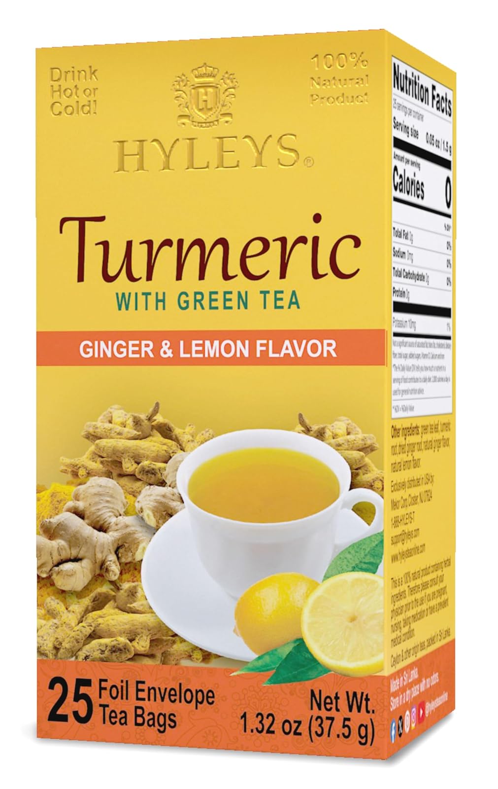 Hyleys ginger turmeric tea bags