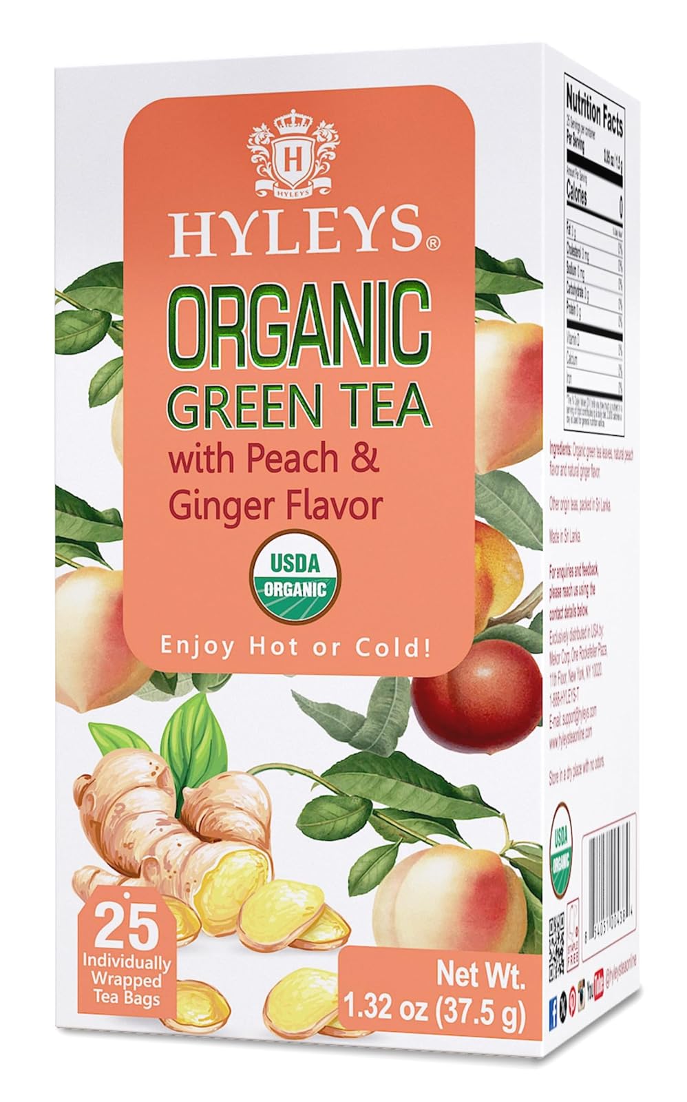 HYLEYS organic peach ginger herbal tea