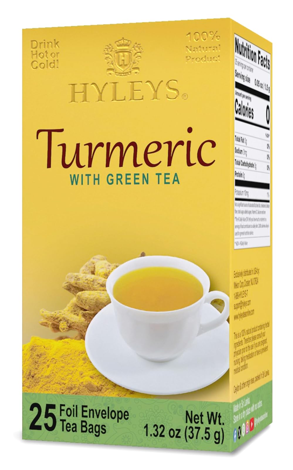 Hyleys turmeric root green tea bags