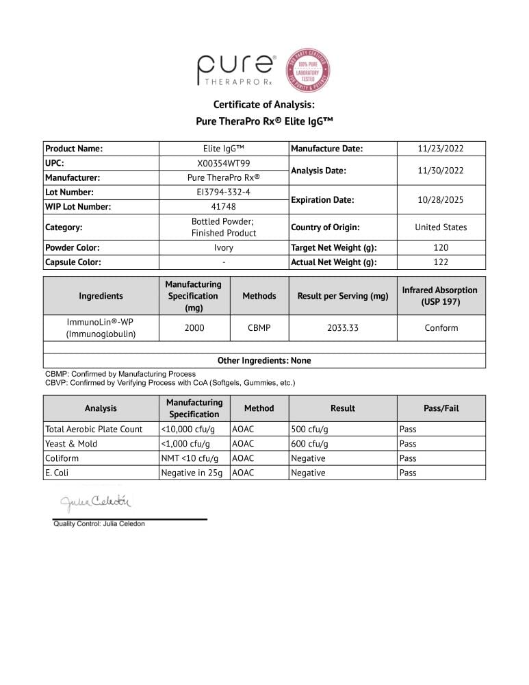 IgG supplement for daily nutrition