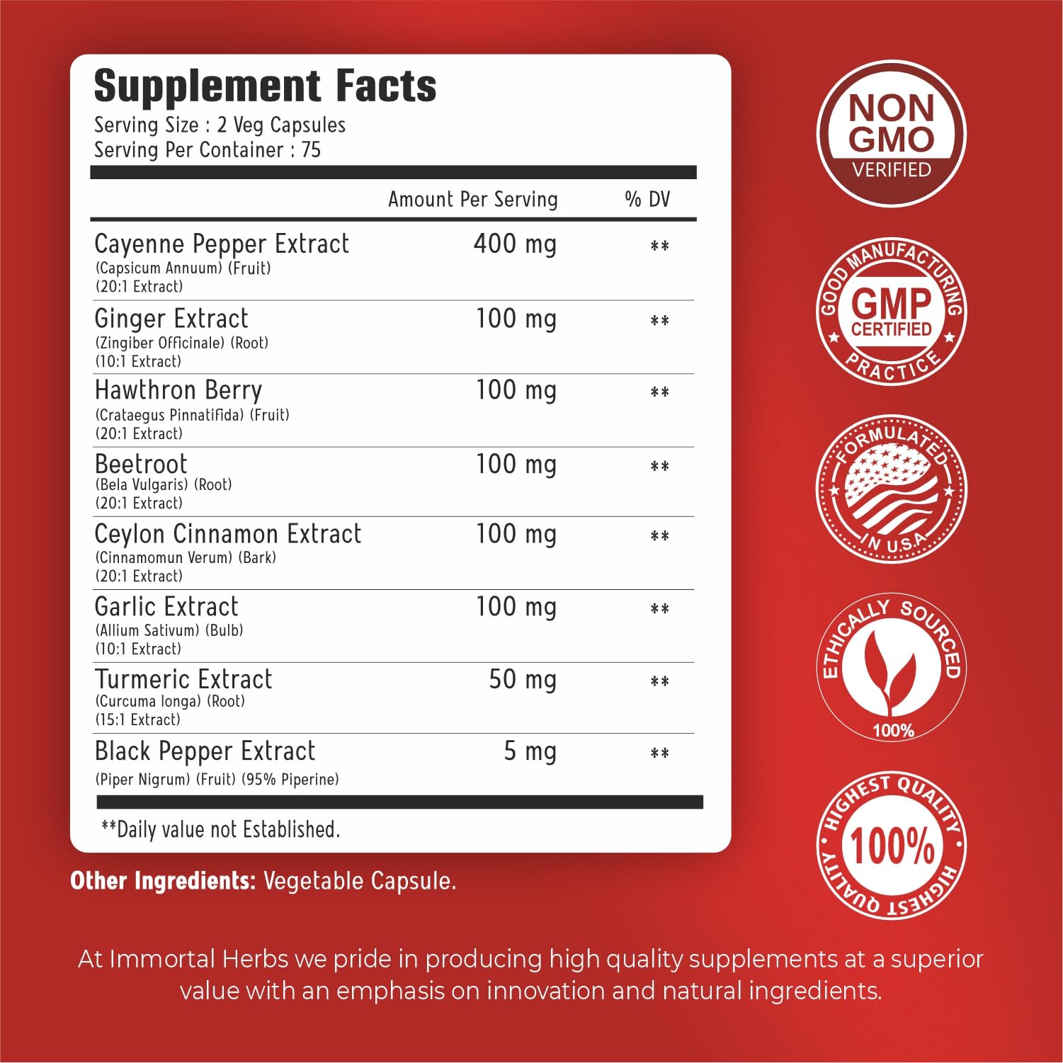 Immortal Herbs cayenne supplement benefits