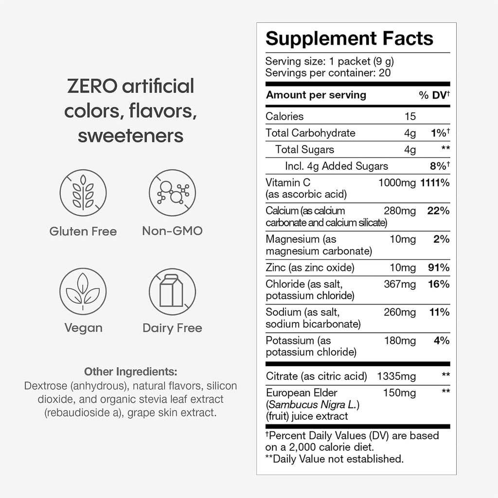 Immune support electrolyte powder sachets