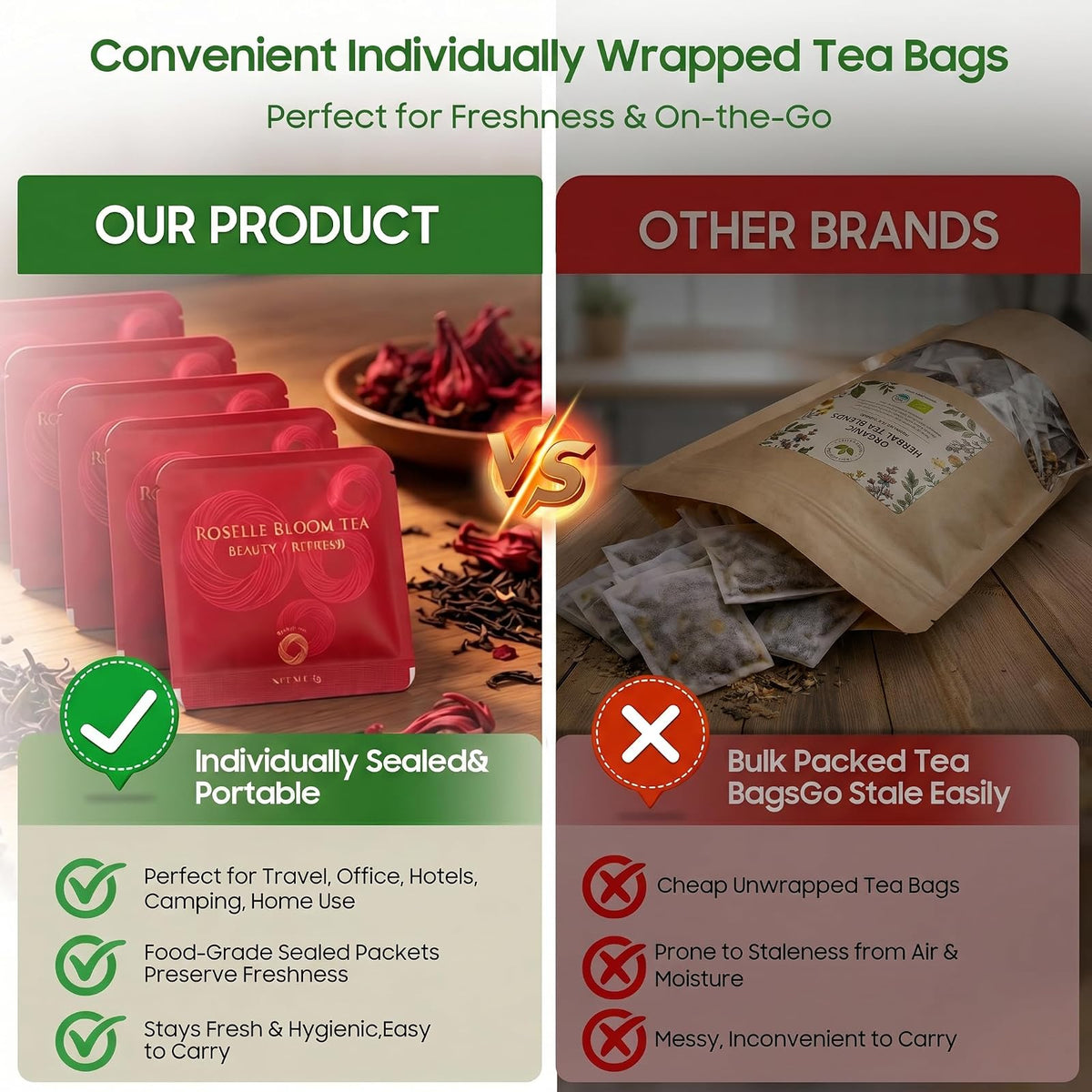 Individually wrapped hibiscus tea bags
