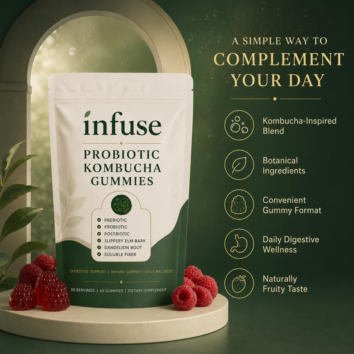 Infuse kombucha gummies with natural probiotics