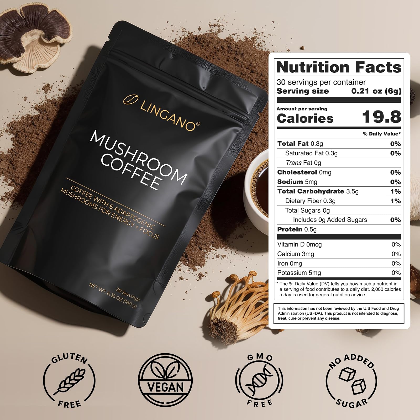instant coffee with adaptogenic mushrooms