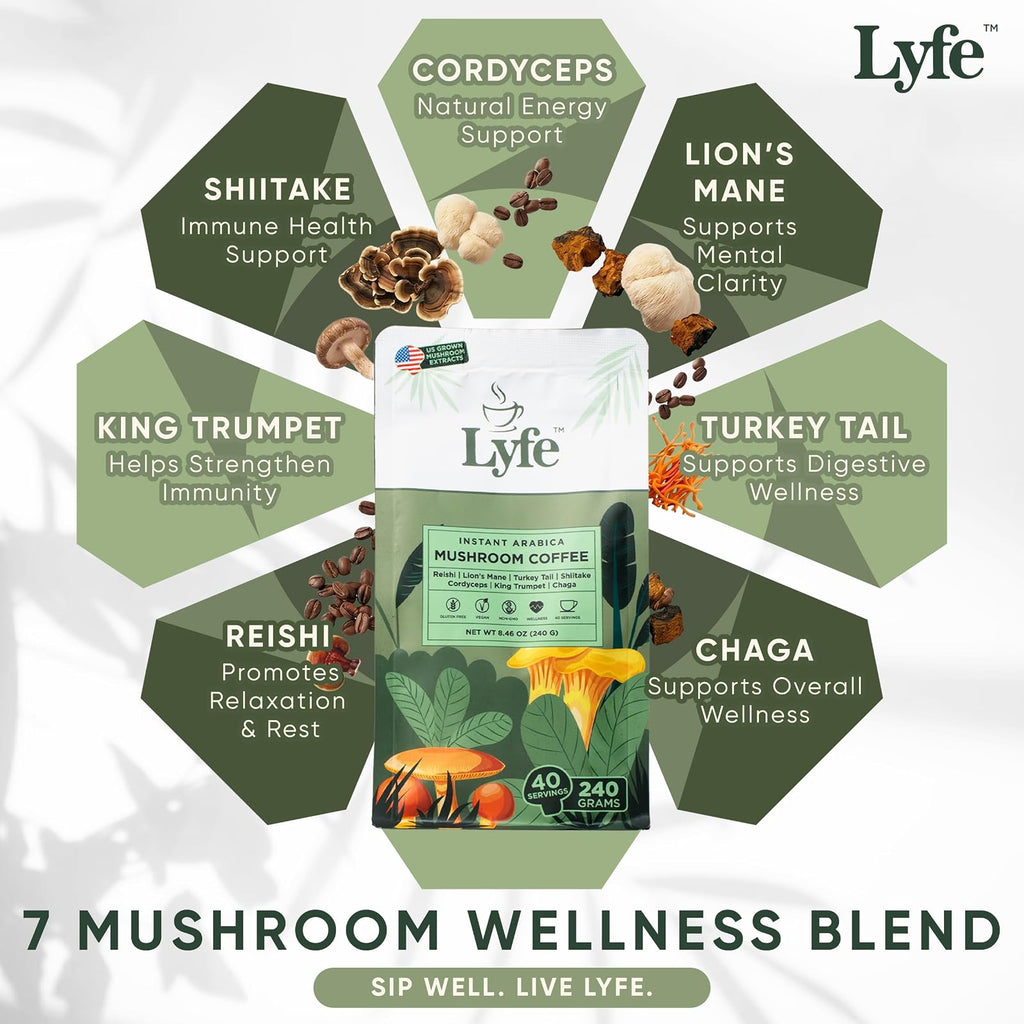 instant coffee with adaptogenic mushrooms