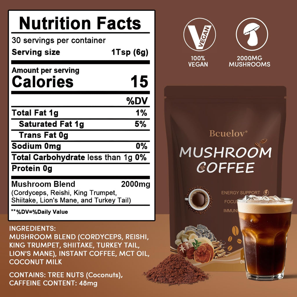 instant mushroom coffee with six mushrooms