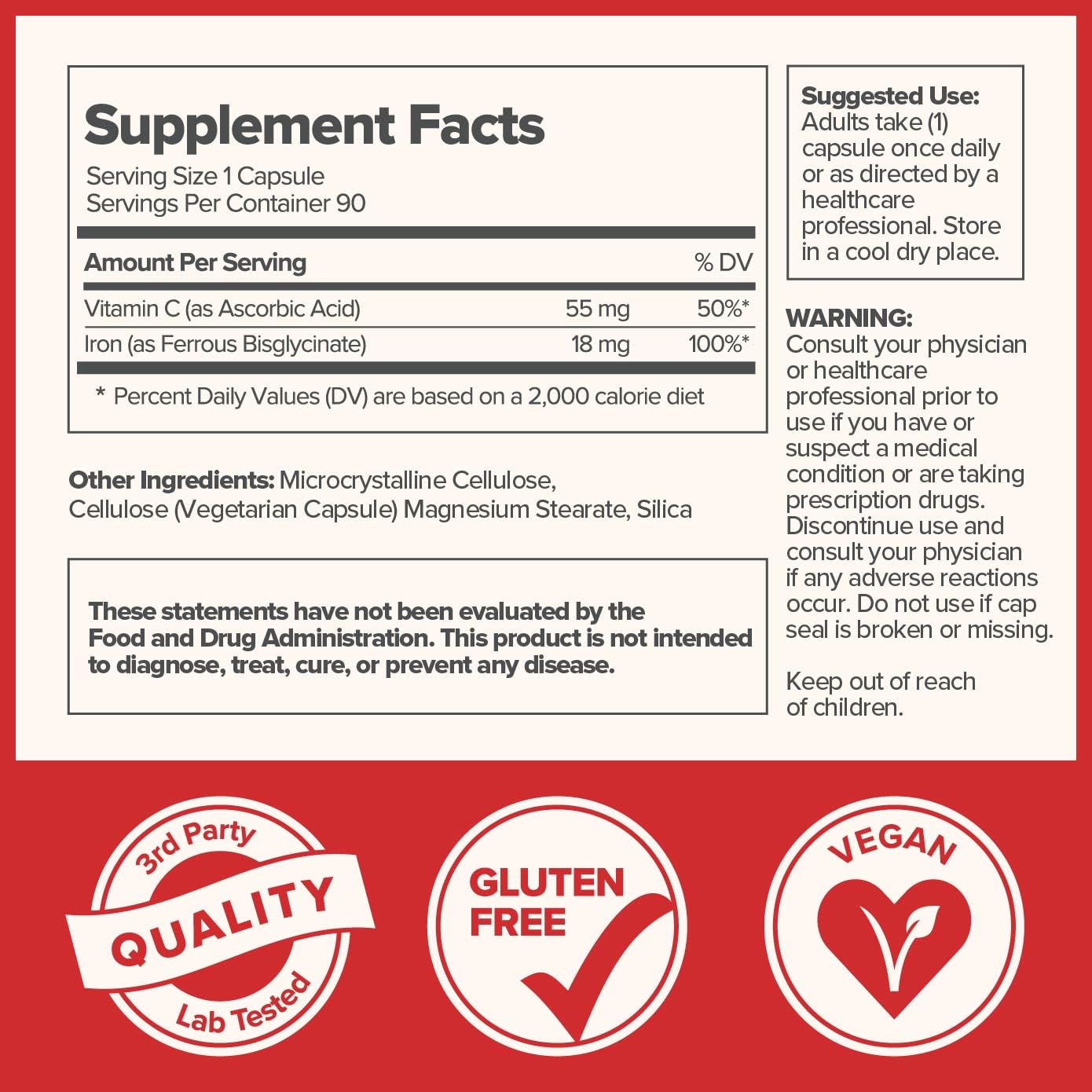 Iron capsules with added vitamin C benefits