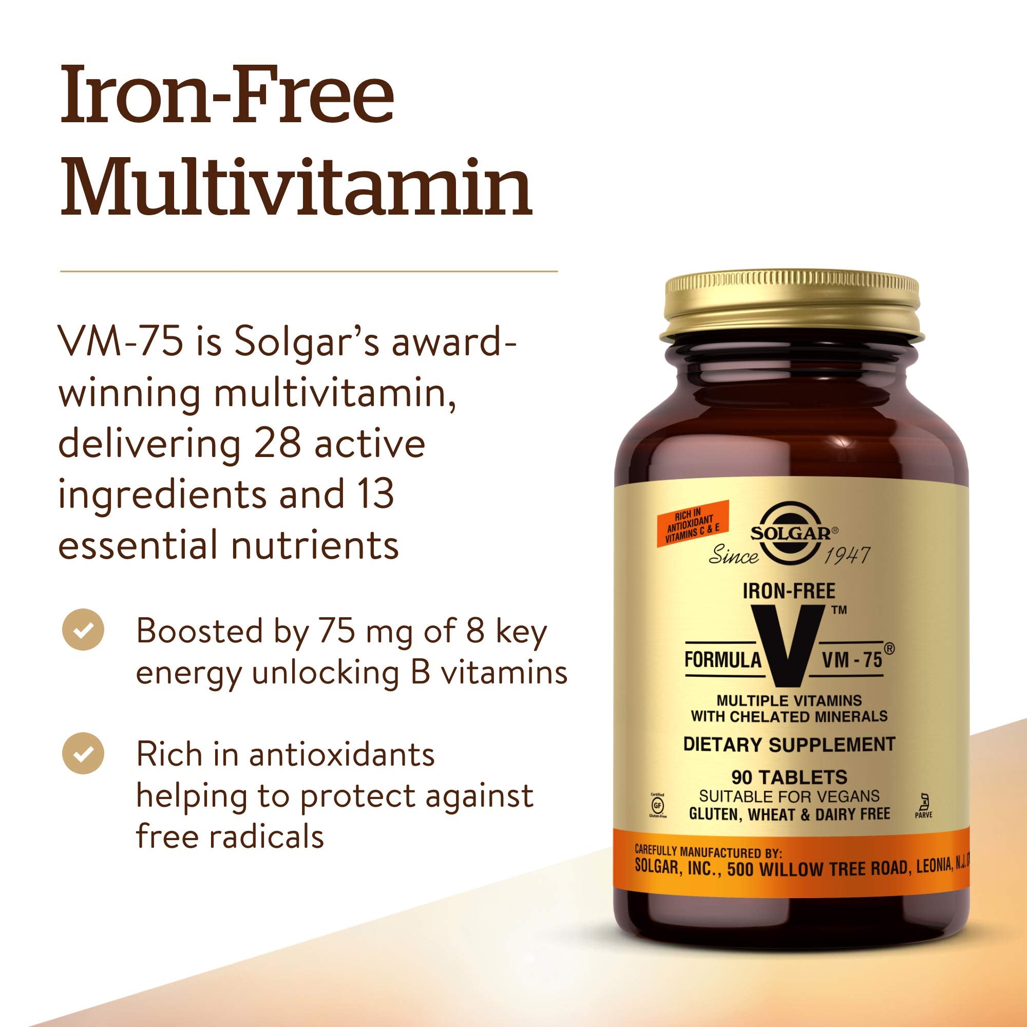 Iron-free multivitamin for sensitive stomachs