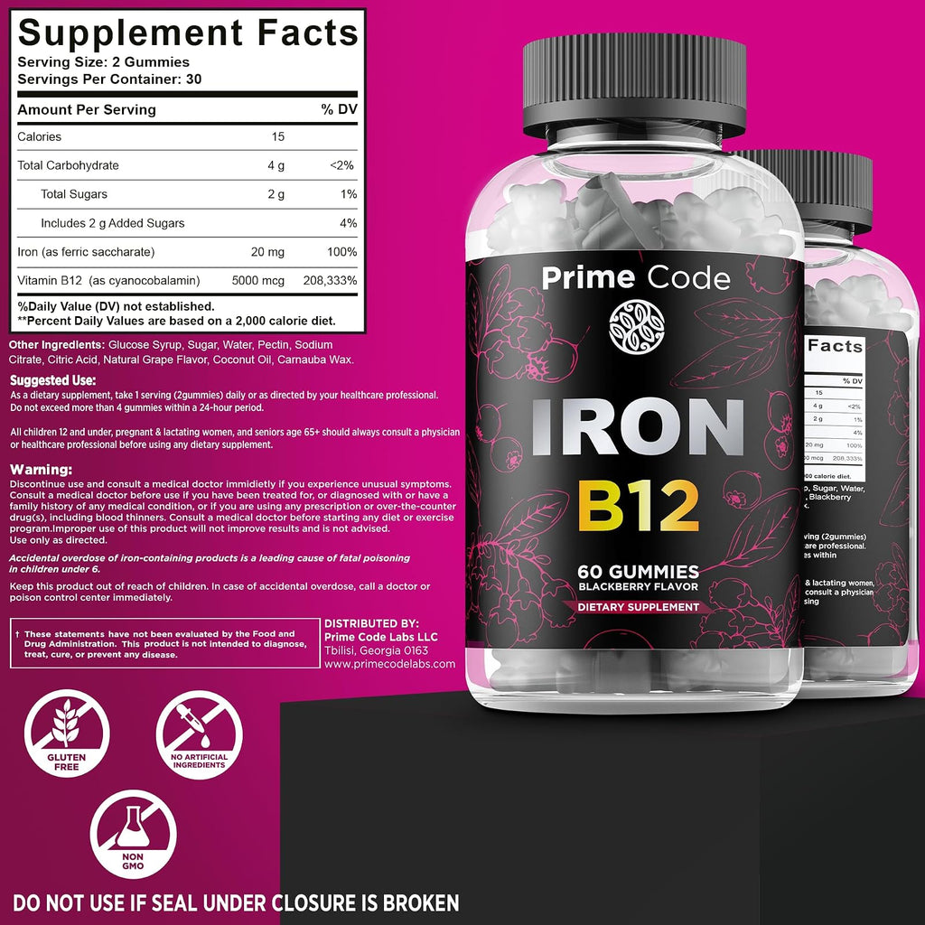 Iron-infused vitamin B12 gummies