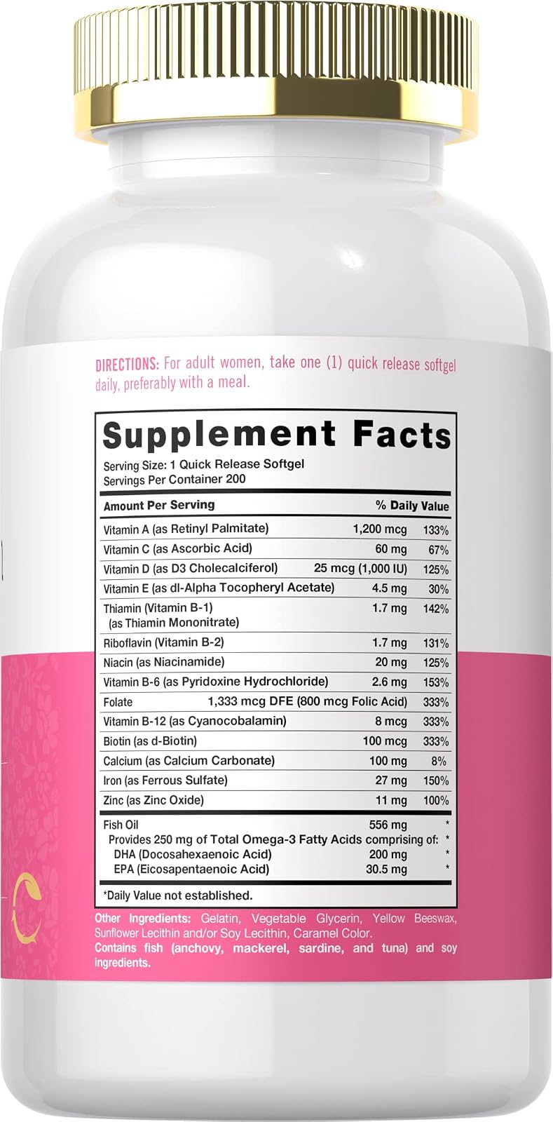 Iron-rich multivitamin softgels for women