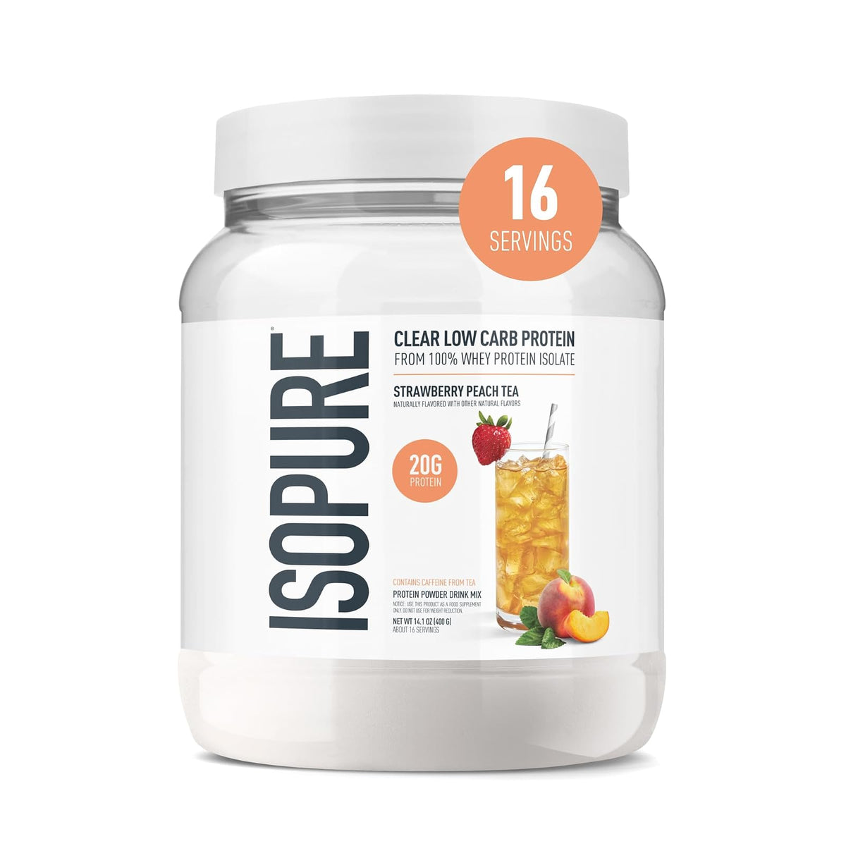 Isopure whey protein strawberry peach tea