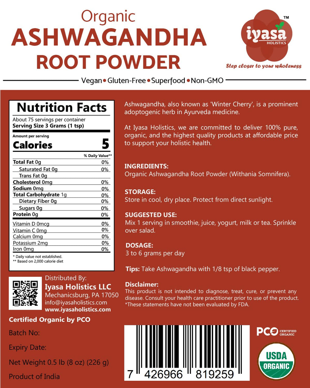 Iyasa Holistics ashwagandha powder for energy