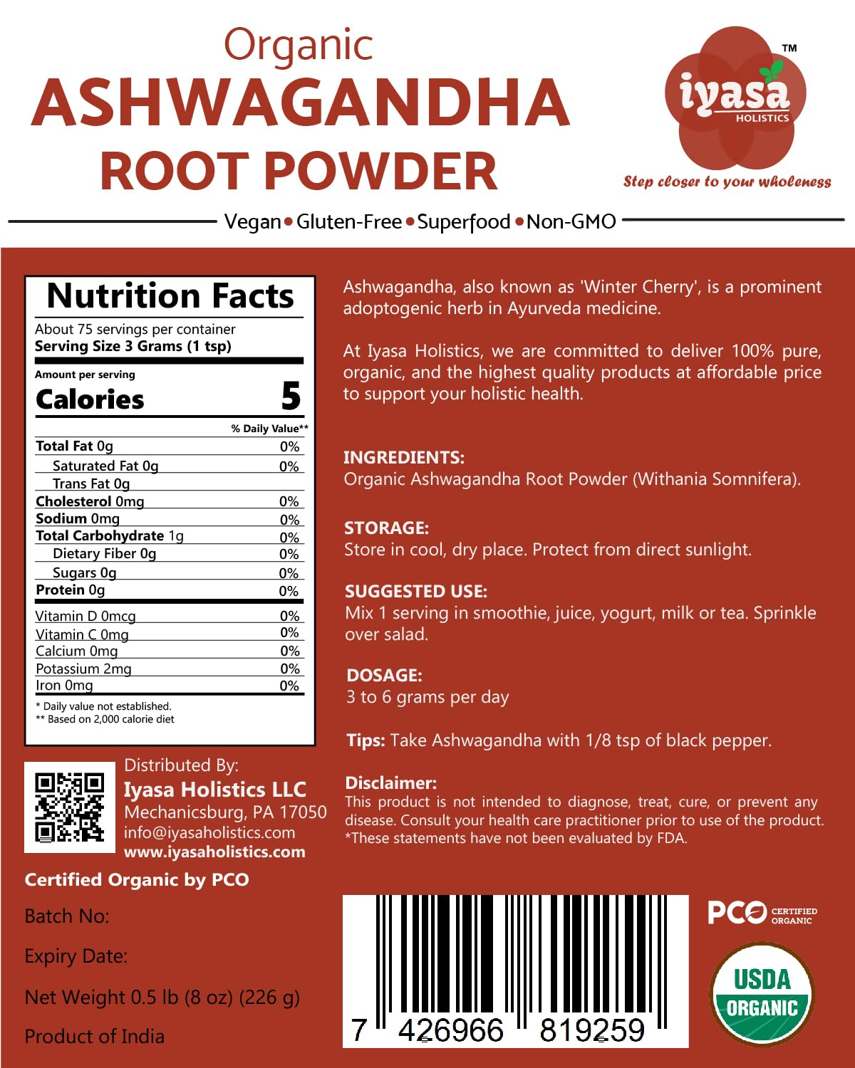 Iyasa Holistics ashwagandha powder for energy