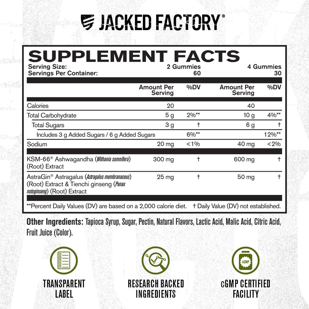 Jacked Factory ashwagandha gummies for energy boost