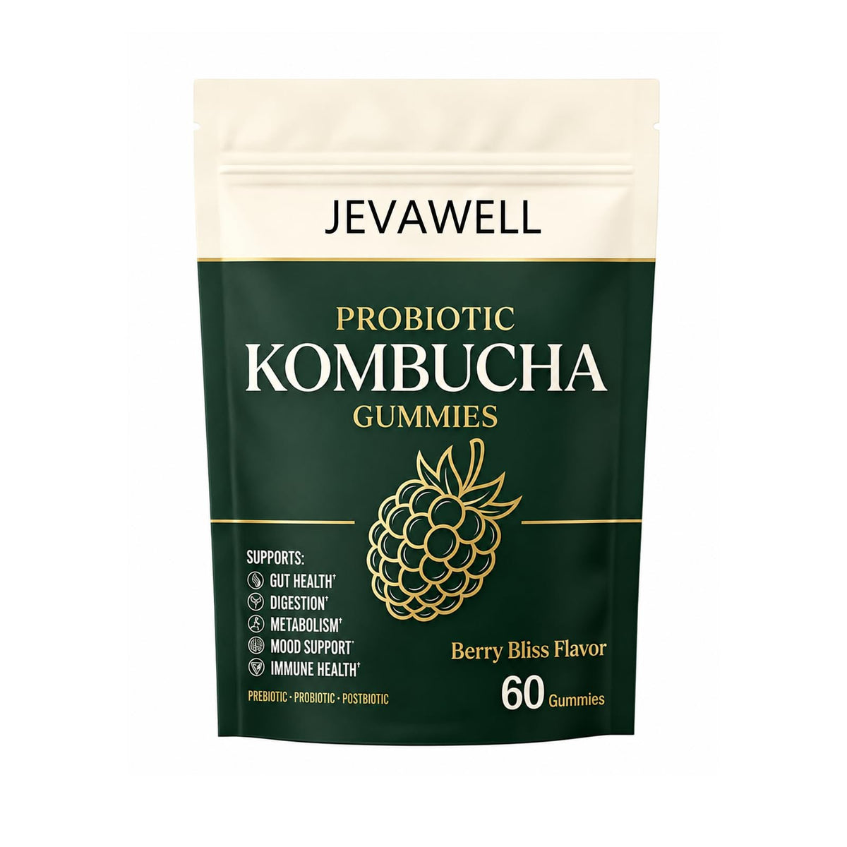 Jevawell probiotic kombucha gummies berry