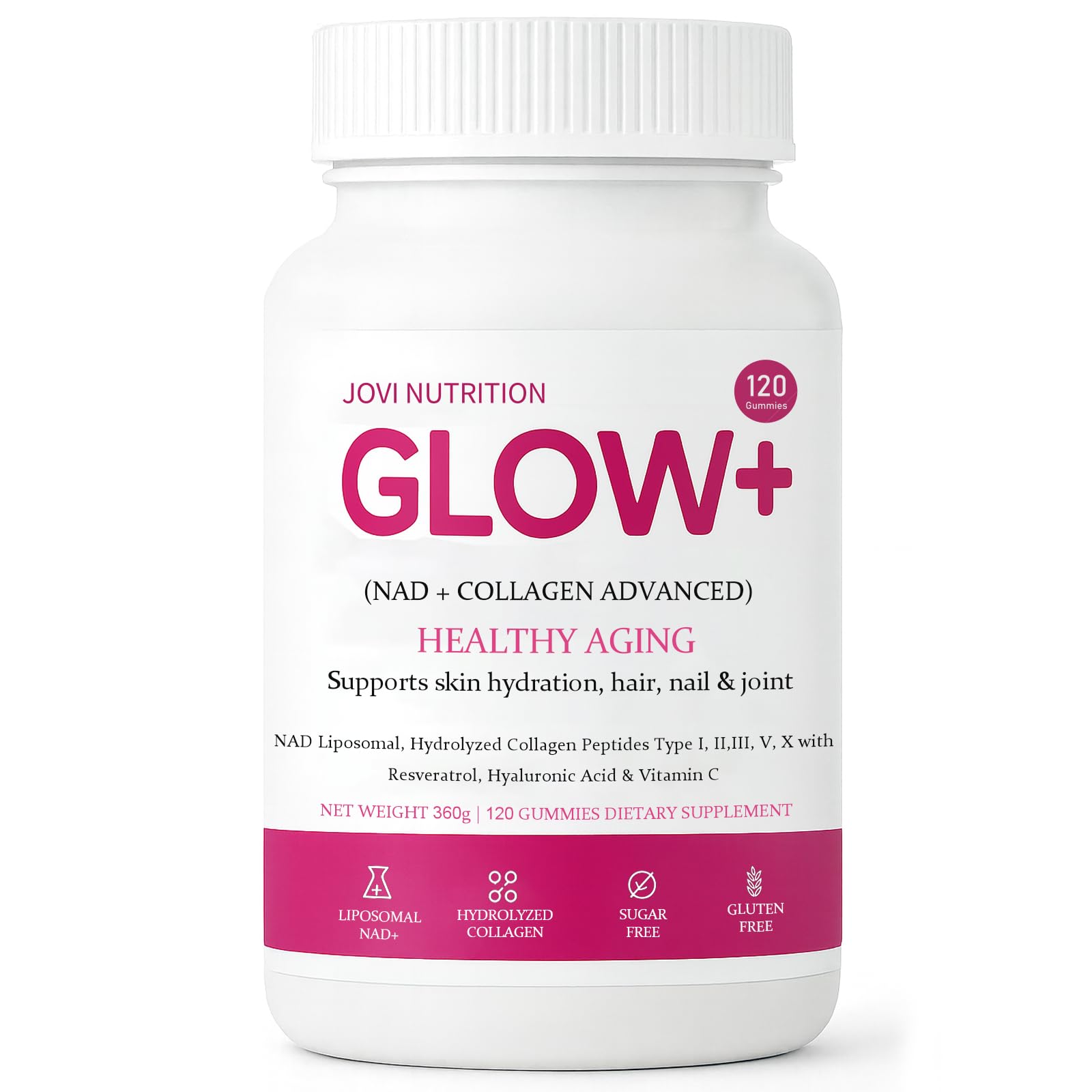 Jovi Glow+ NAD+ gummies for skin health