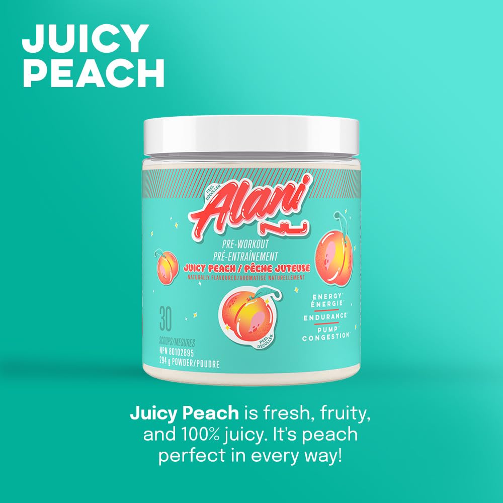 Juicy peach flavour pre-workout supplement