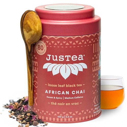JusTea African Chai herbal tea tin