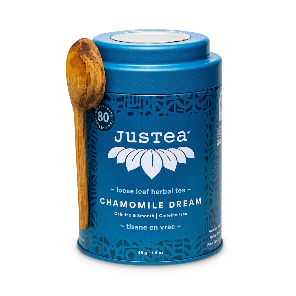 JusTea chamomile herbal tea tin