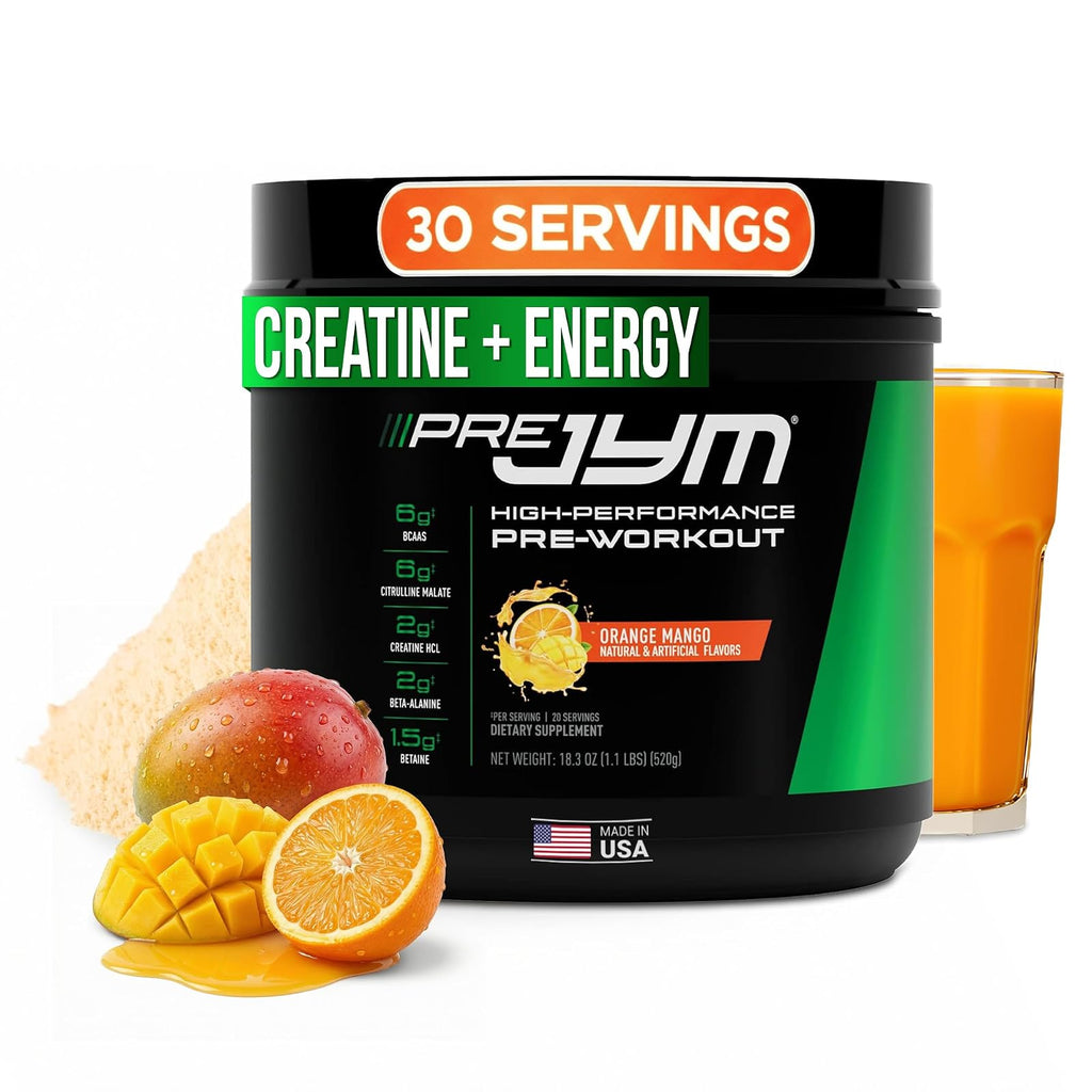 JYM pre-workout orange mango flavor