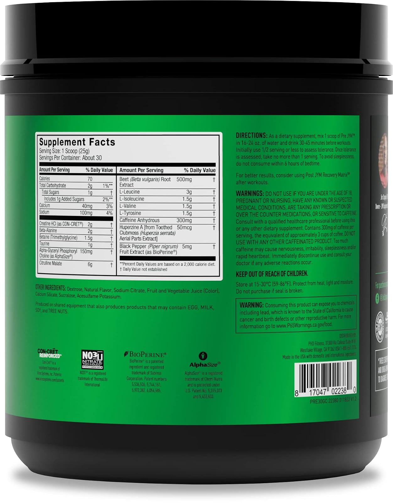 JYM pre-workout with creatine