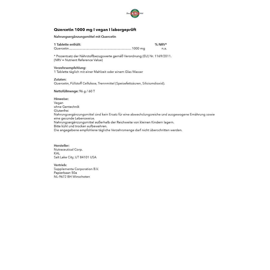 KAL quercetin for antioxidant support