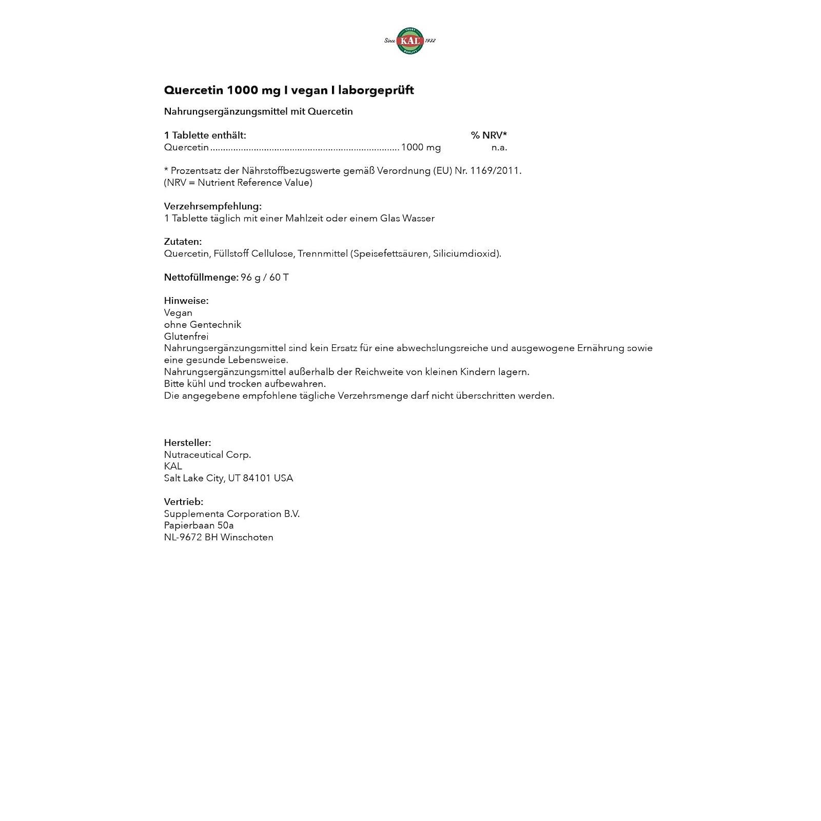 KAL quercetin for antioxidant support