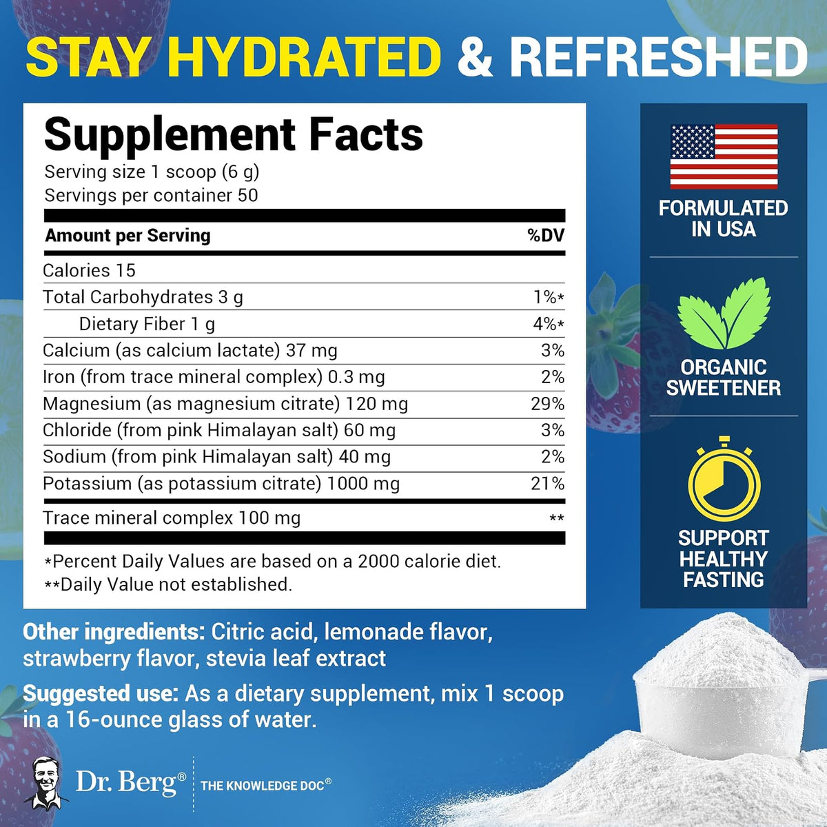 Keto-friendly electrolyte powder with potassium