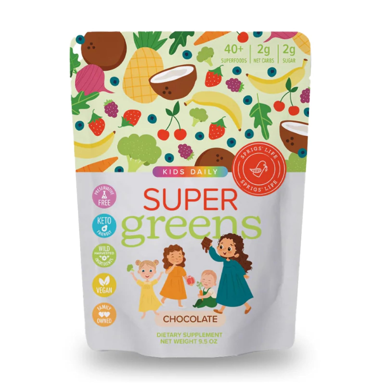 kids daily super greens chocolate powder