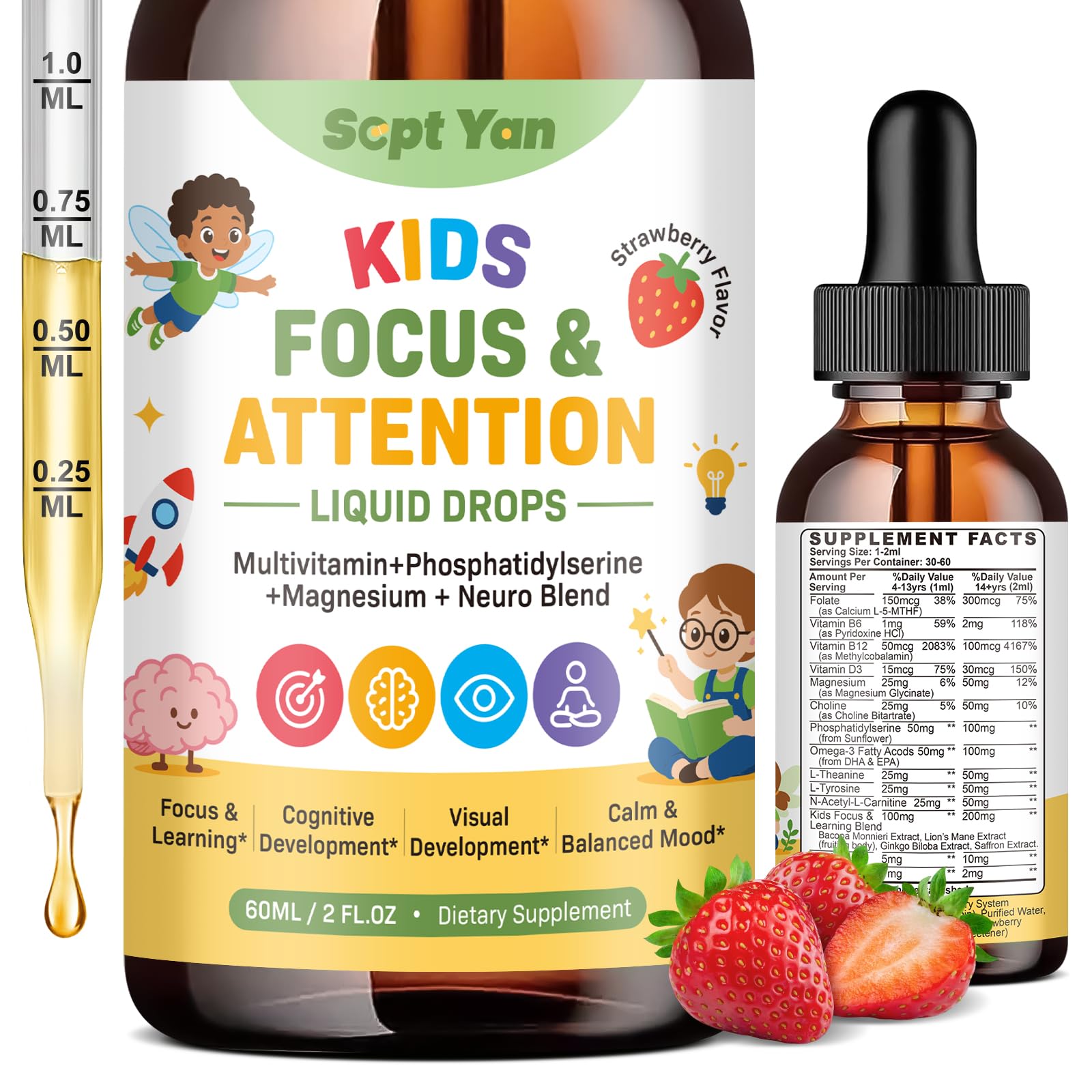 Kids focus liquid drops for concentration
