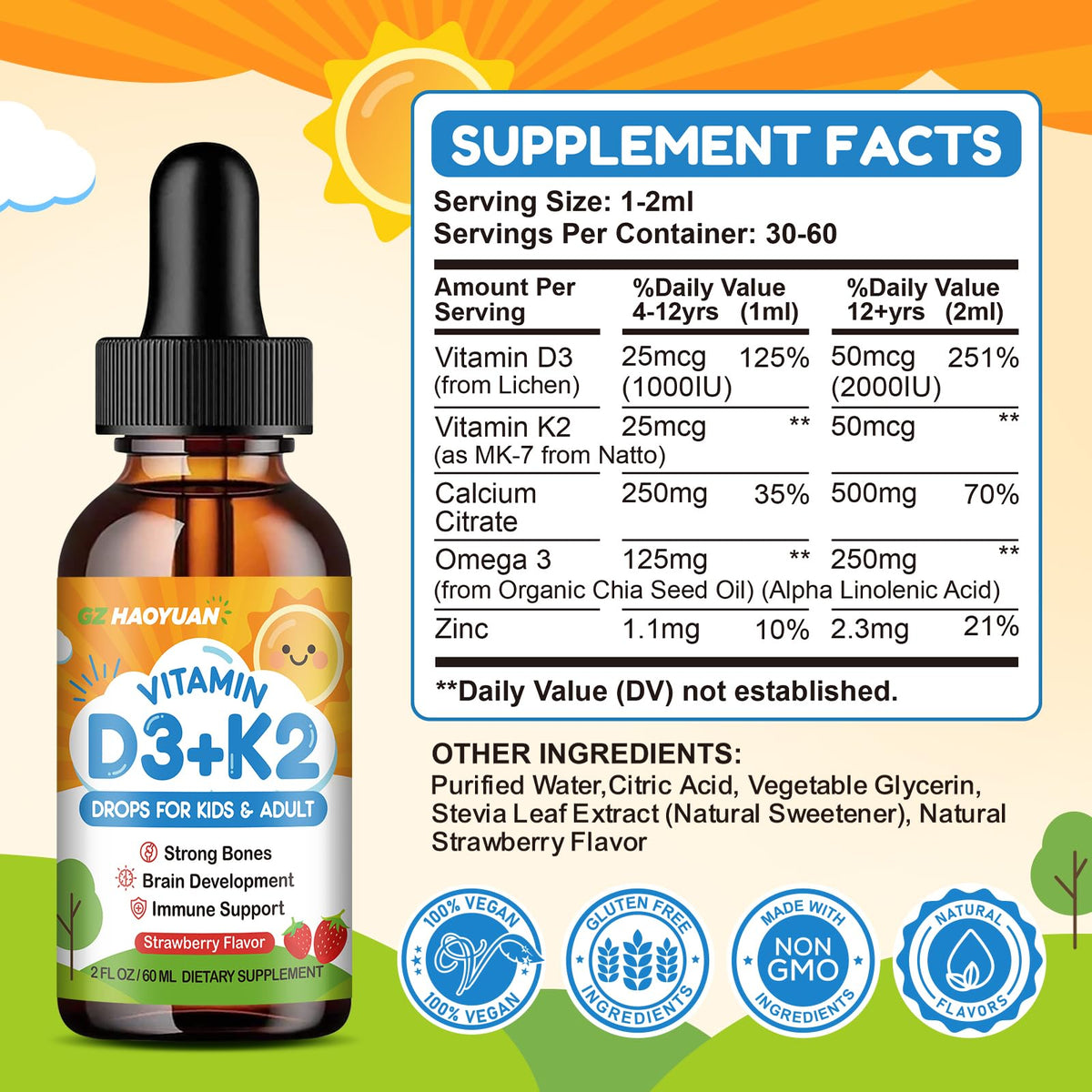 Kids vitamin D3 K2 supplement