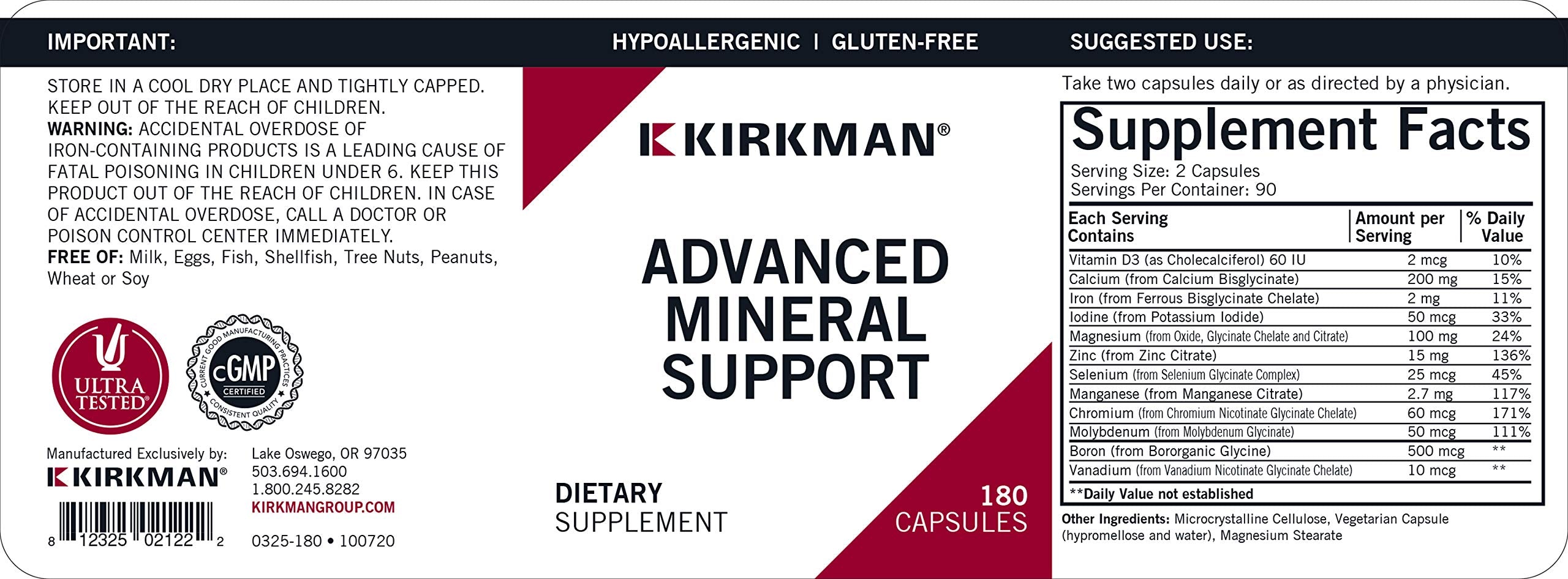 Kirkman 180 capsules for balanced minerals