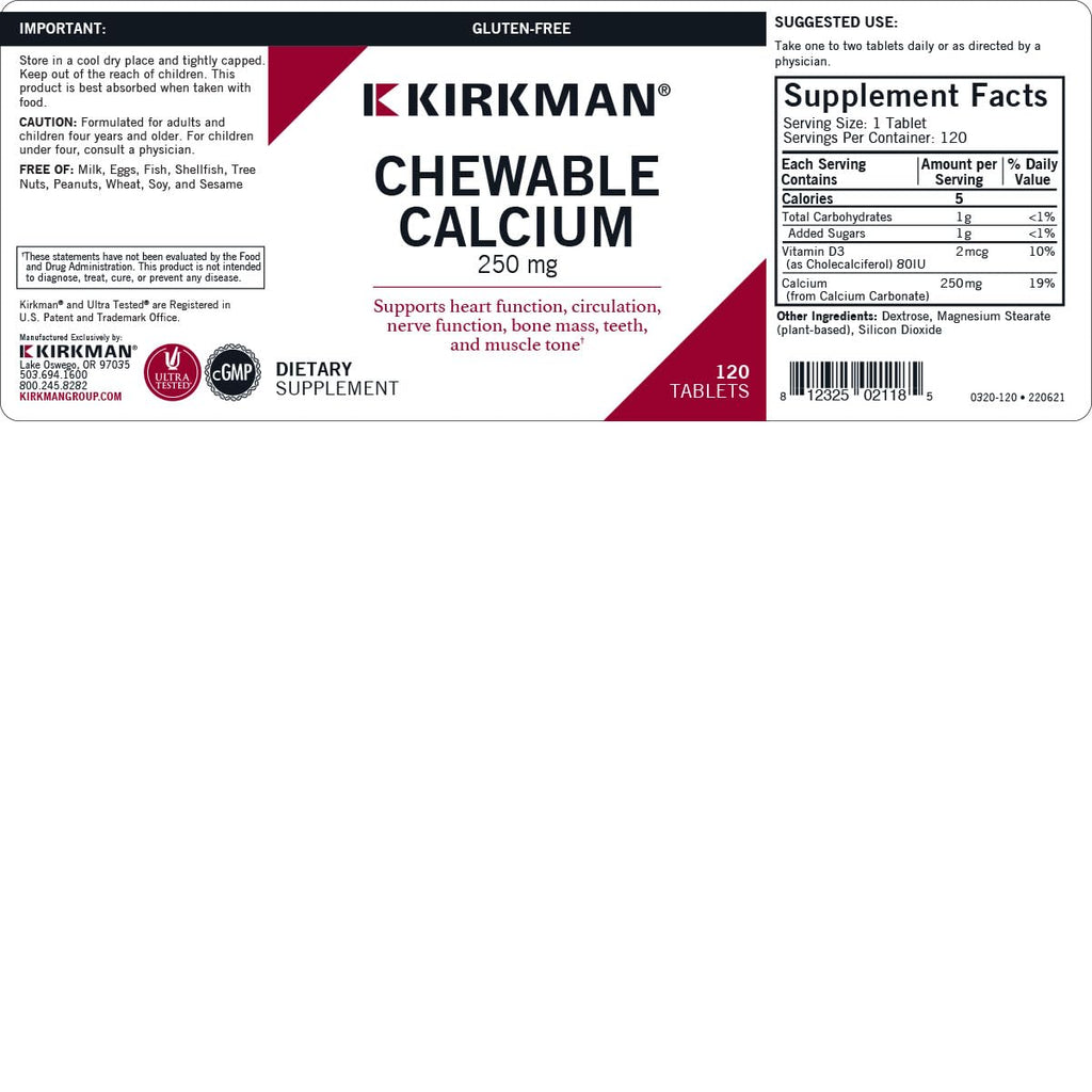 Kirkman 250 mg calcium for daily intake