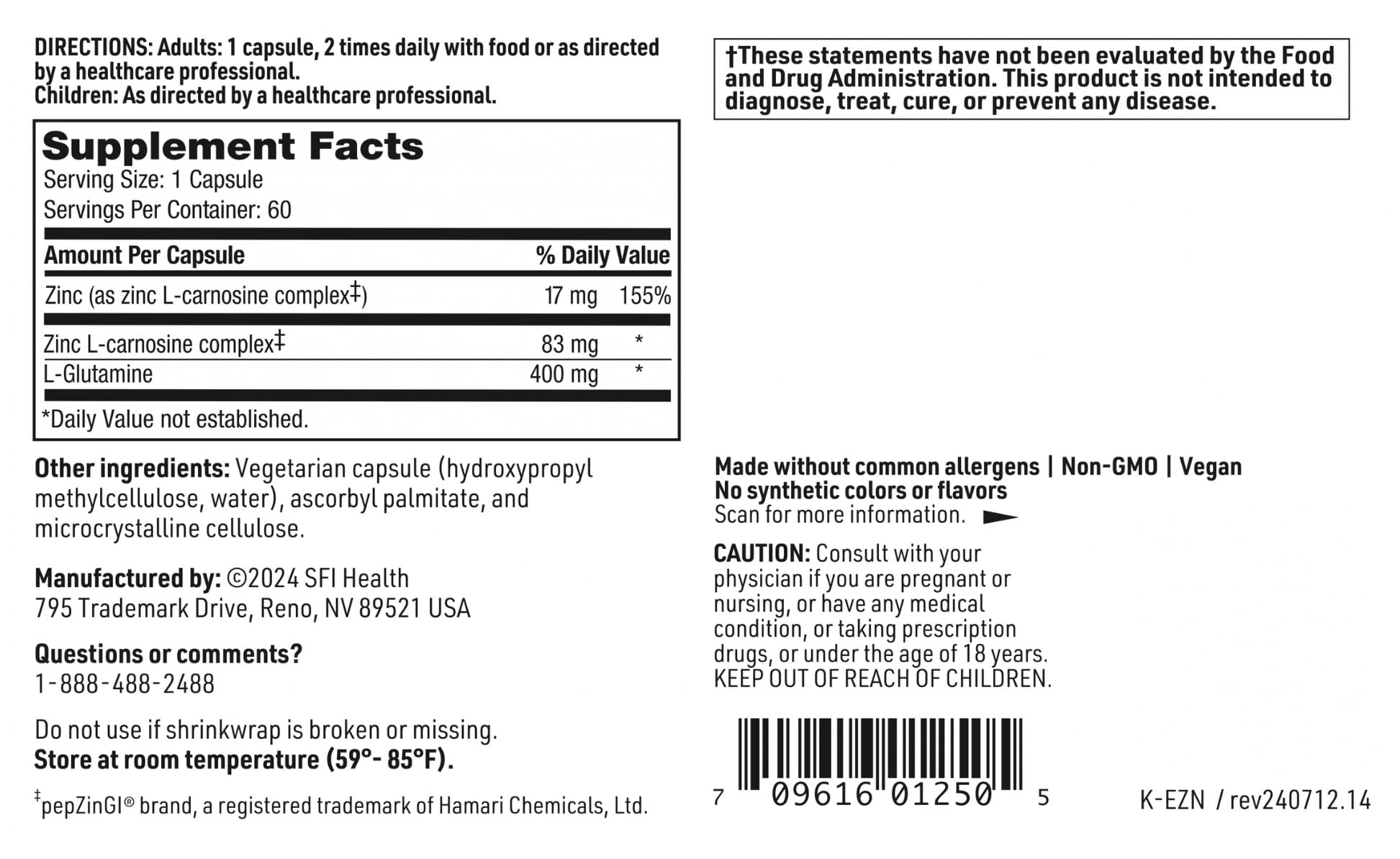 Klaire Labs zinc for overall health