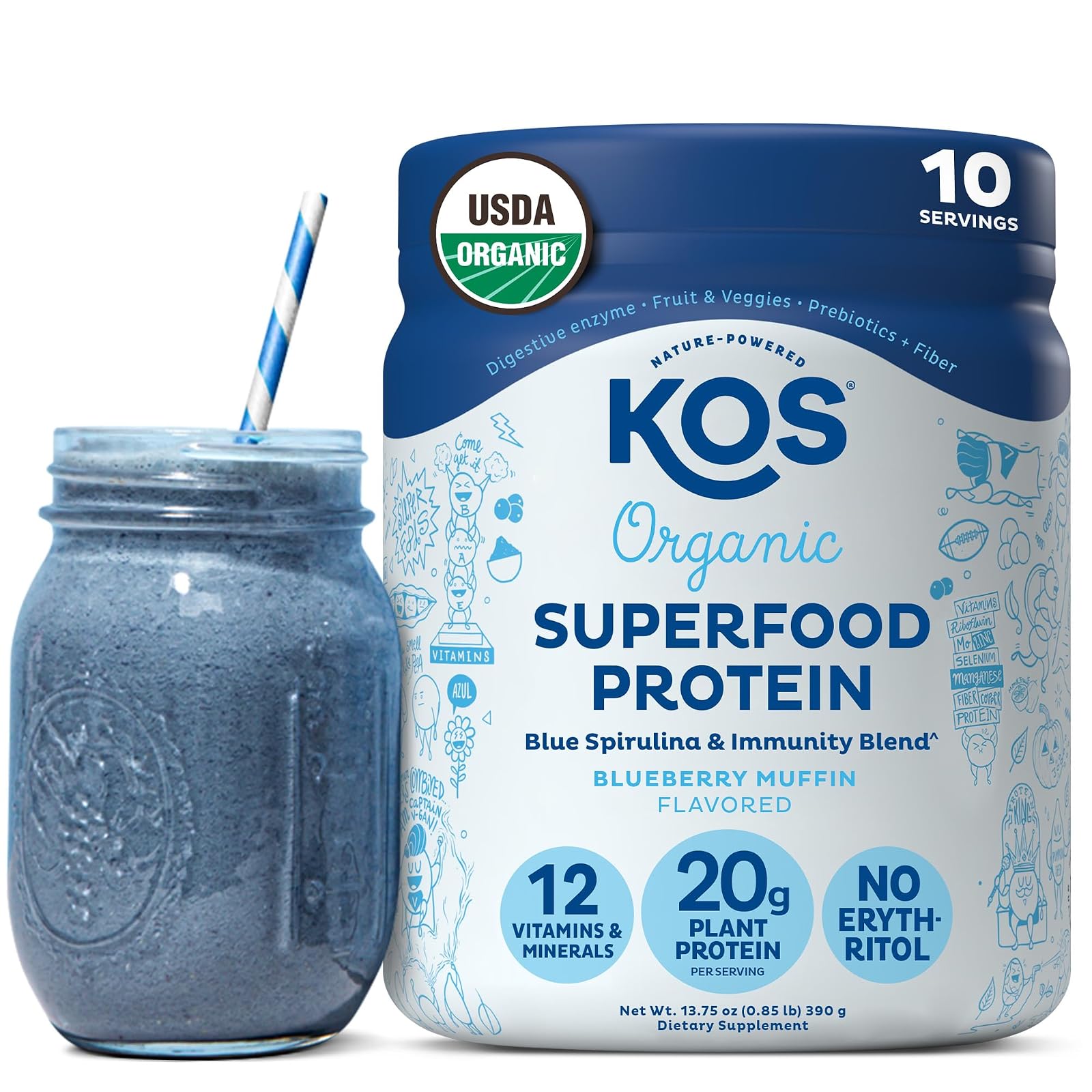 KOS plant based protein powder blueberry muffin