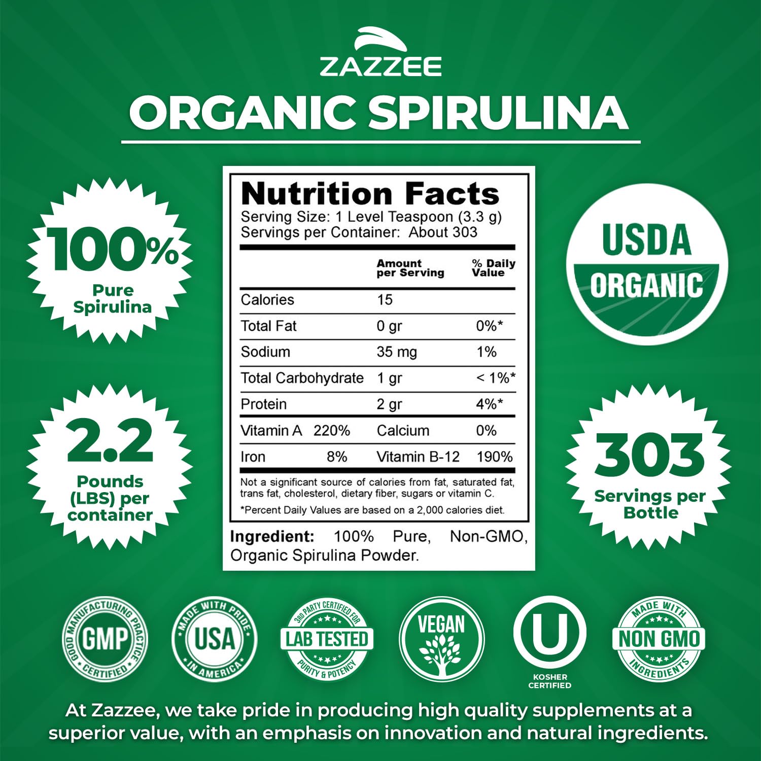Kosher spirulina powder for health