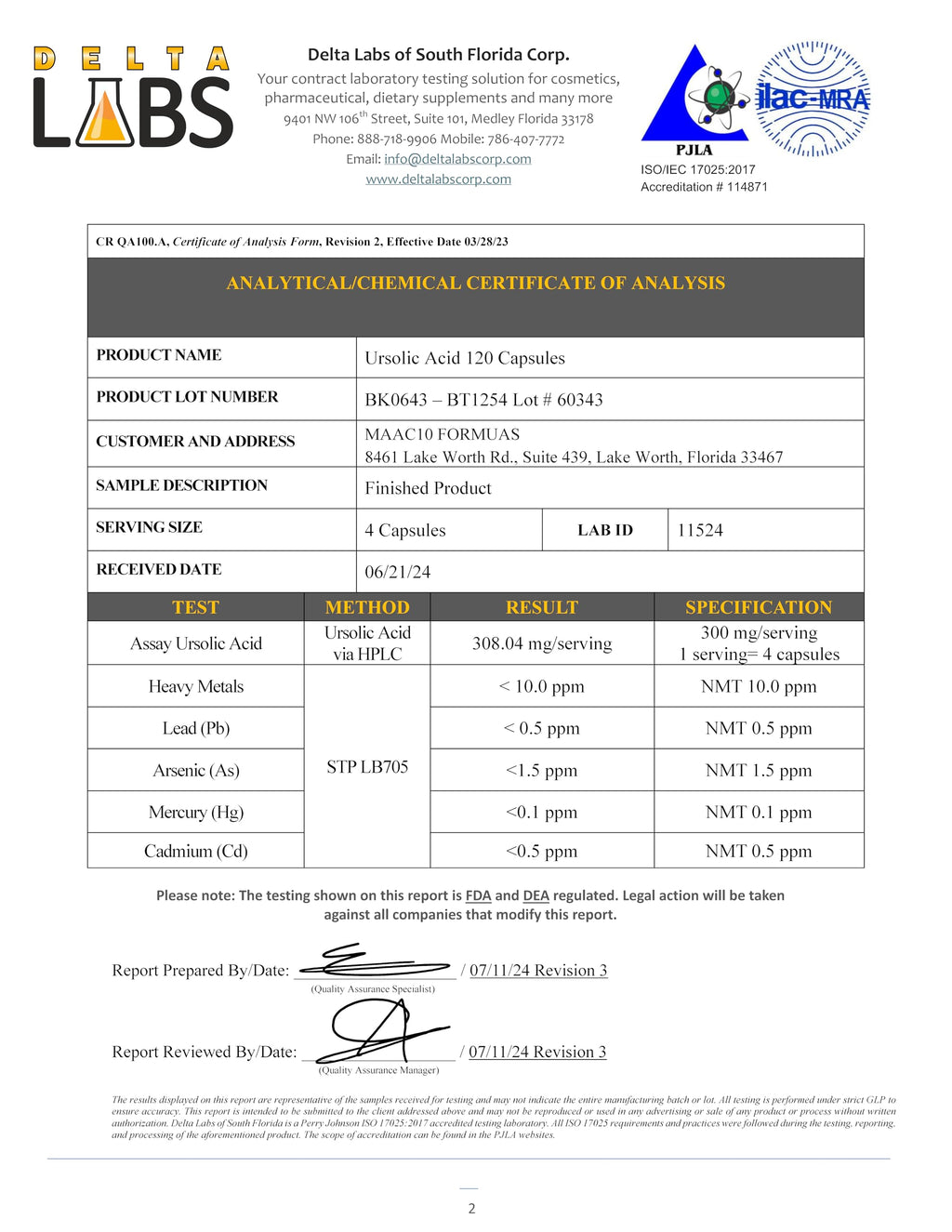 lab tested Ursolic Acid 300mg capsules