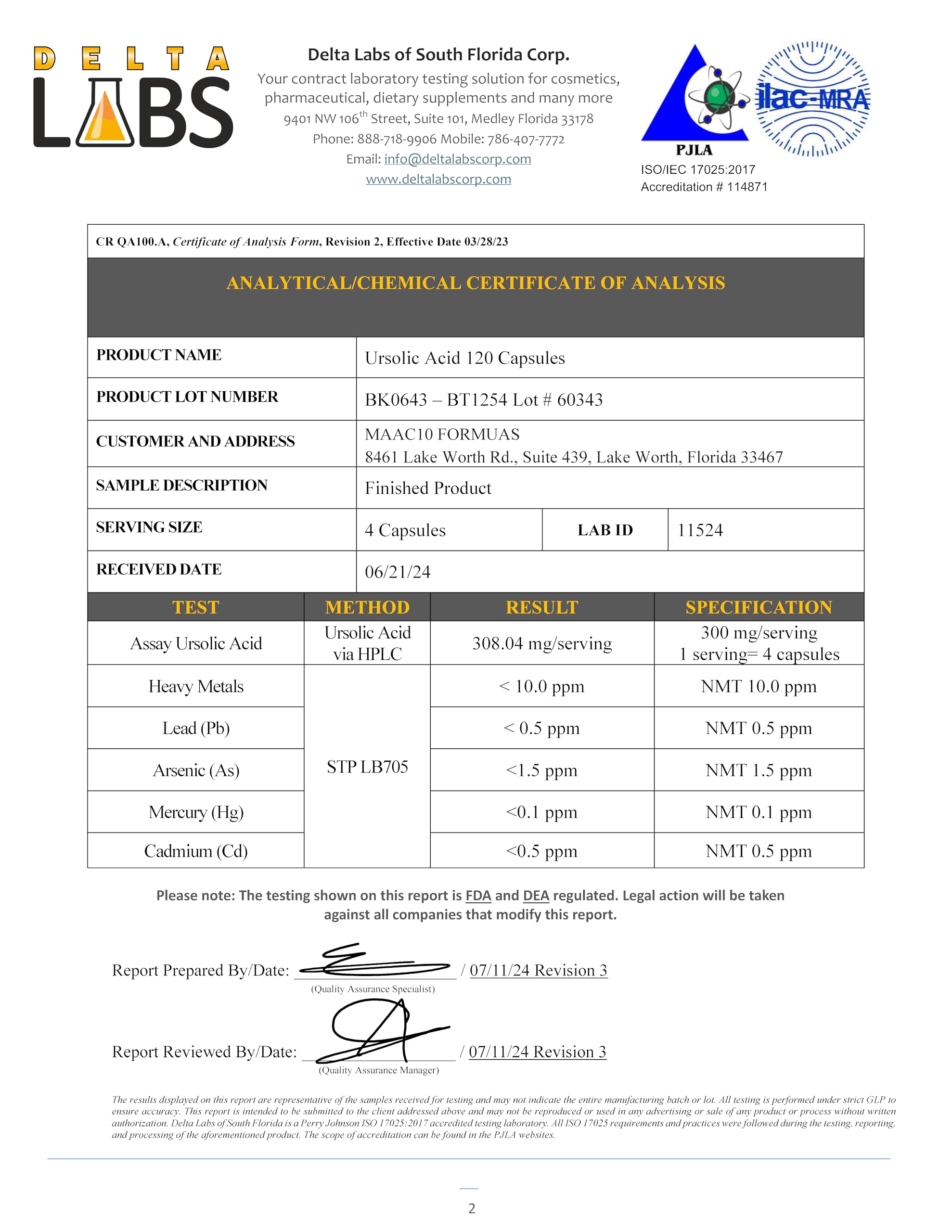 lab tested Ursolic Acid 300mg capsules