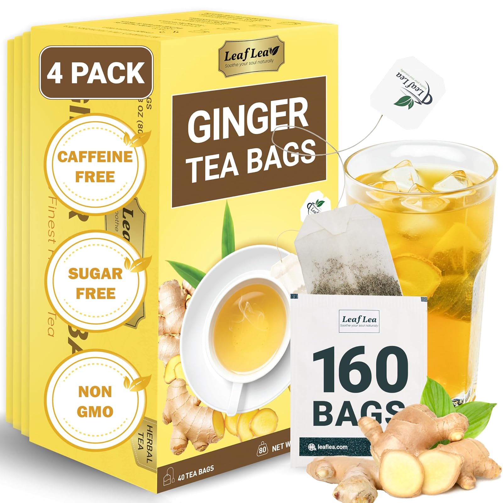 LeafLea ginger tea bags for wellness
