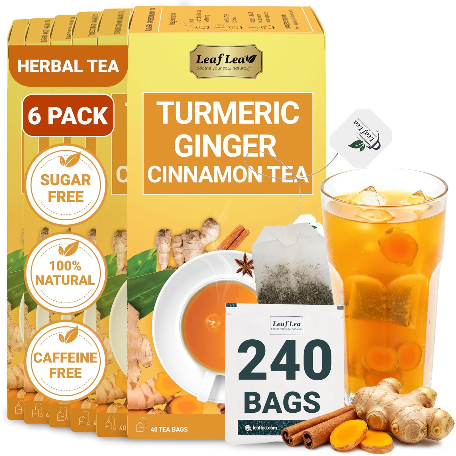 LeafLea ginger turmeric cinnamon tea bags