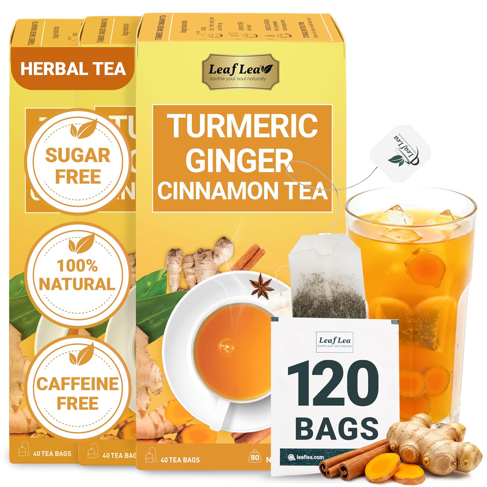 LeafLea ginger turmeric herbal tea bags