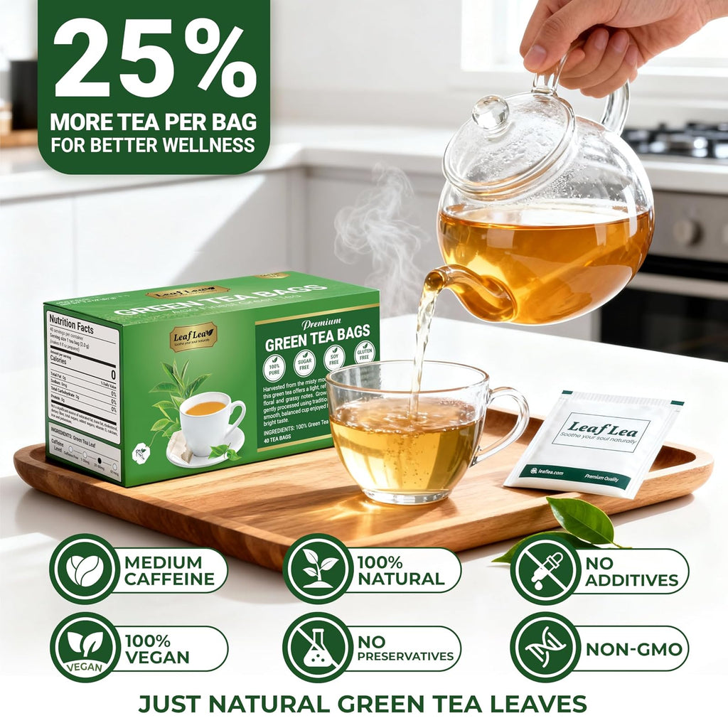 LeafLea green tea bags for relaxation